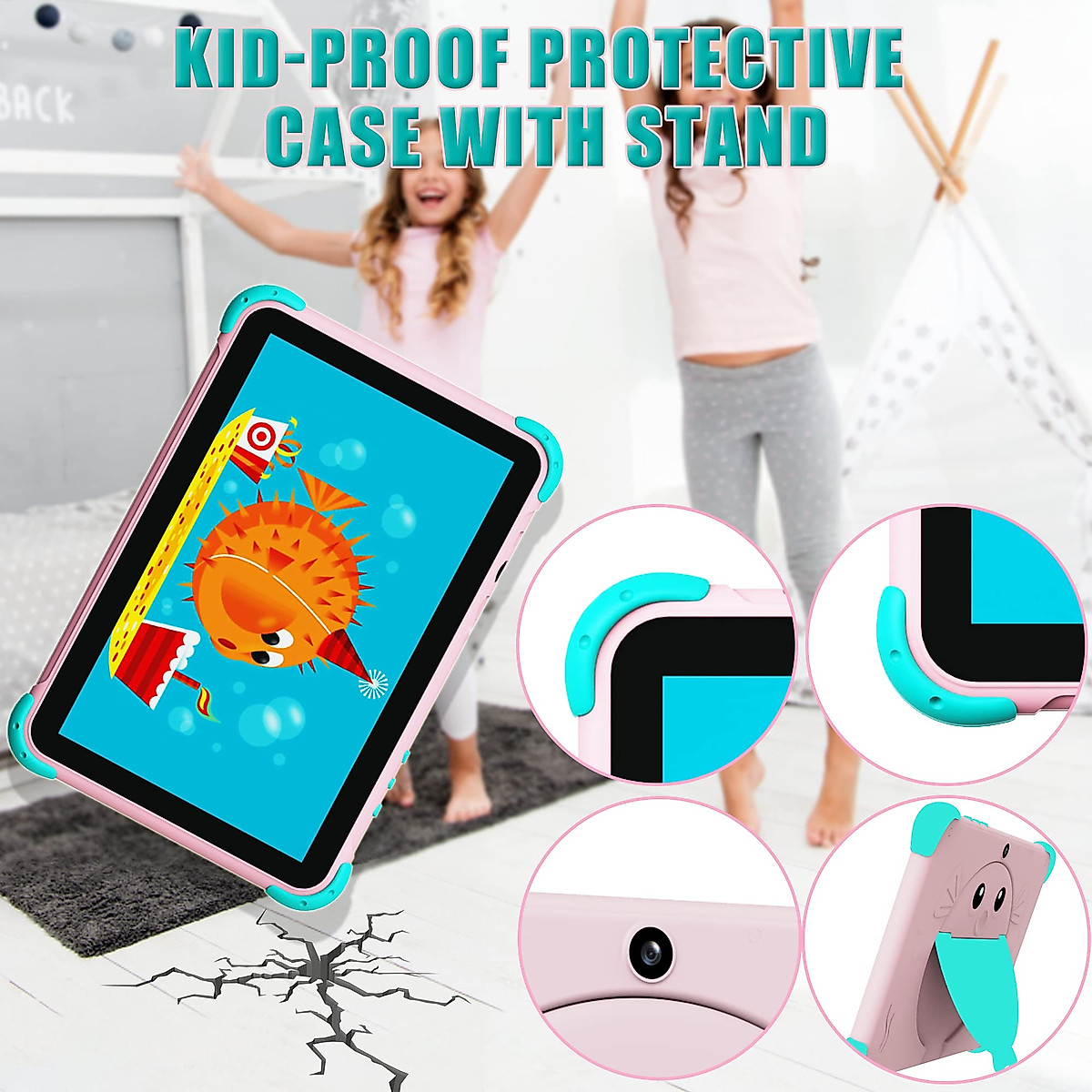 YINOCHE Tablet for Kids 10 Kids Tablet for Toddlers Tablet 32G Kids Learning Tablets for Kids Android Children Tablet WiFi,IPS Touch Screen,Parental Control Dual Camera Kid Tablet YouTube Neflix(Pink)