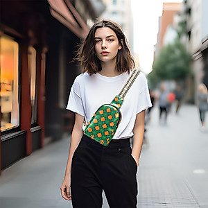 Women Crossbody Sling Backpack St-patrick-day-green-orange-plaid Girl Chest Bag Daypack for Hiking Traveling