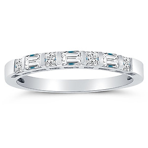 Size 8.5 - Solid 14k White Gold CZ Cubic Zirconia Bridal Engagement Ring w/Matching Wedding Band Two Ring Set - Princess Cut Solitaire with Baguette Side Stones (1.75cttw., 1.0ct. Center)