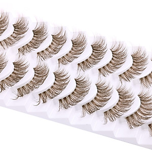 Brown Lashes Fluffy Wispy Colored False Eyelashes Natural Look D Curl Mink Eyelashes with Clear bands 10 Pairs Pack by Pleell