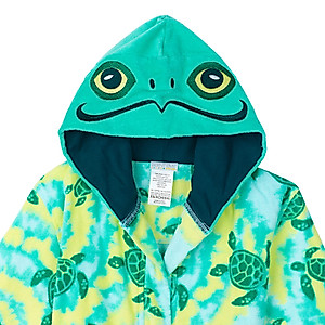Saint Eve Kids Swim Coverup with Hood - Boys & Girls Soft Robe with Pockets and Waist Tie - Absorbent Terry Cloth - Green Turtle - Medium