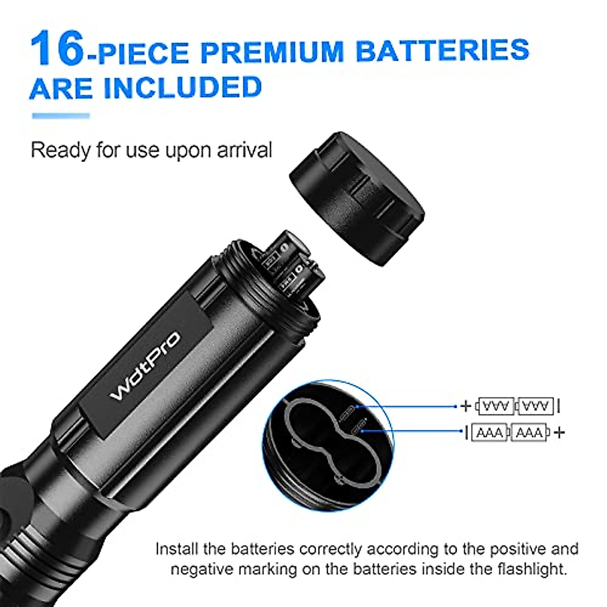 WdtPro 4 Pack LED Flashlights, Bright Flashlight with 16 AAA Batteries, Super Long Battery Life, Single Mode, High Lumens, EDC Flash Lights for Emergencies, Hurricane Supplies, Camping