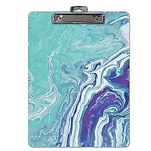 Fashion Clipboard, Abstract Art Design, Standard A4 Letter Size, 12.5" x 9", Wooden Clipboard, Low Profile Clip with Retractable Hanging Tab, Decorative Clipboard, by Better Office Products (Aqua)