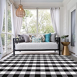 CAINANEL Buffalo Plaid Rugs 5' x 7' Cotton Black and White Check Rug Hand-Woven Indoor/Outdoor Area Rug for Welcome Door Mat, Front Porch,Kitchen,Bathroom,Entry Way,Living Room