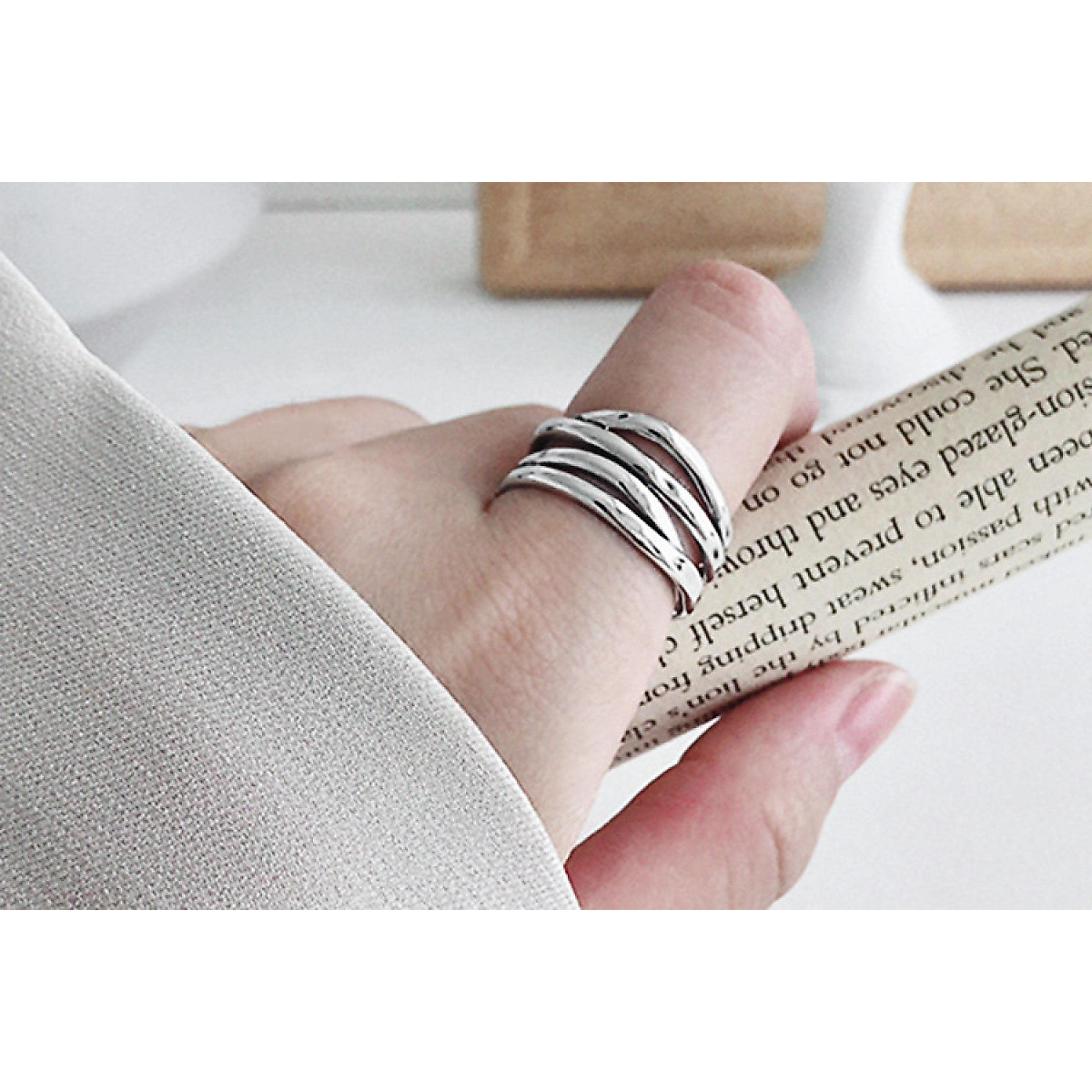 925 Sterling Silver Adjustable Layered Chain Ring, Party Rings For Women