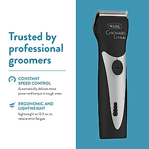 Wahl Professional Animal Chromado Lithium Pet, Dog, Cat & Horse Corded/Cordless Clipper Kit (#41871-0434) - Dog, Cat & Horse Grooming Supplies - Cord/Cordless - Pet Clippers - Black & Silver