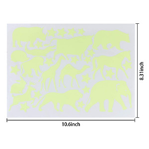 BENBO Animals Glow in Dark Wall Stickers, Cute Animals Jungle Adventure Horse Elephant Giraffe Camel Stars Peel and Wall Decals for Kids Bedroom Nursery Home Wall Mural Decor