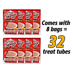 Hartz Delectables Squeeze Up Chicken Dog Lickable Treats, 32 Dog Treat Tubes