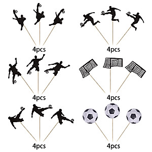 24 Pack Soccer Cupcake Toppers Glitter Soccer Ball Cupcake Picks Sport Football Theme Birthday Party Baby Shower Cupcake Decorations Kids Boys Men Birthday Party Favors Supplies