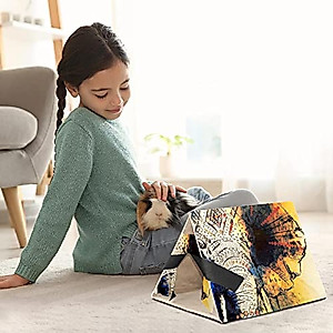 RATGDN Small Pet Hideout Drawing Elephant Colorful Color Hamster House Guinea Pig Playhouse for Dwarf Rabbits Hedgehogs Chinchillas