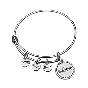 Infinity Collection Breast Cancer Bracelet, Pink Ribbon Bangle Bracelet, Cancer Awareness, Cancer Gift for Women, Motivational Encouragement Gifts for Women Best Friend Sister Mom