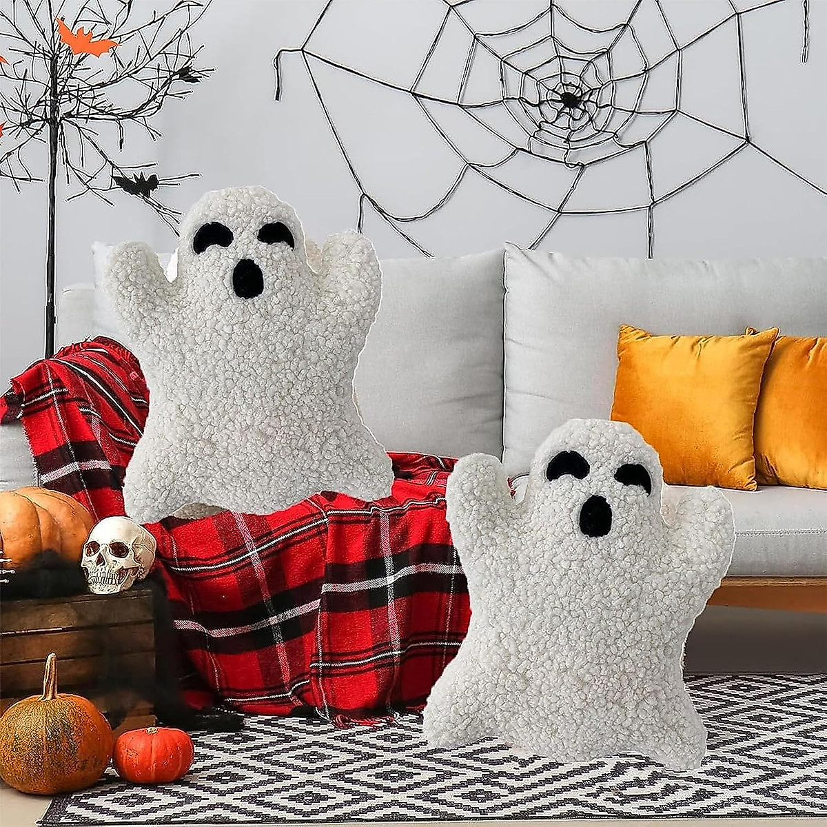 GTHFINE Ghost Pillow Halloween, Cute Halloween Pillows, Halloween Throw Pillows Decorative Spooky Pillows, Cute Ghost Shaped Plush Pillow, for Halloween Home Party Decor Gift (A, 11.8in)