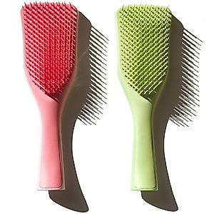 WYNK Hair Brush Detangler for Adults & Kids，Detangling Comb Hair Styling Tools & Appliances for Natural/Wavy/Curly/Coily/Wet/Dry/Oil/Thick/Straight/Long Hair (2 Pack, Tender Green&Pink)