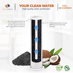 Aquaboon Whole House Water Filter Replacement Cartridge 20x4.5 inch 5 Micron - 2-PACK CTO Carbon Filter - Activated Carbon Block Filter Cartridge Compatible with EPM-20BB, CB-BB-20, 155783-43, FC25B