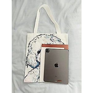 Cute Canvas Tote Bag for Women with Dog Design, Reusable Book Tote for Teachers School Leisure, Funny Dog Bag for Shopping Grocery, Birthday Valentines Day Gift