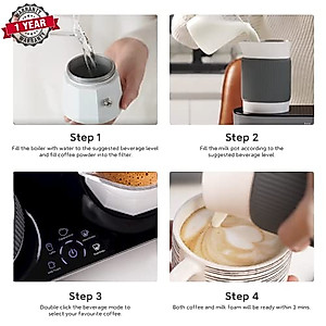 SEVEN&ME Espresso Coffee Machines with Milk Frother Coffee Maker with One-Click Operation, Cappuccino Machine and Latte Machine 60ml Single Serve Barista-Quality Expresso Coffee Machines at Home