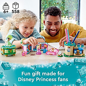 LEGO Disney Princess Aurora, Merida & Tiana’s Enchanted Creations 43203 Diamond Dress Set with 2 Buildable Jewelry Boxes, Pencil Holder, DOTS Bracelet and Mini-Dolls