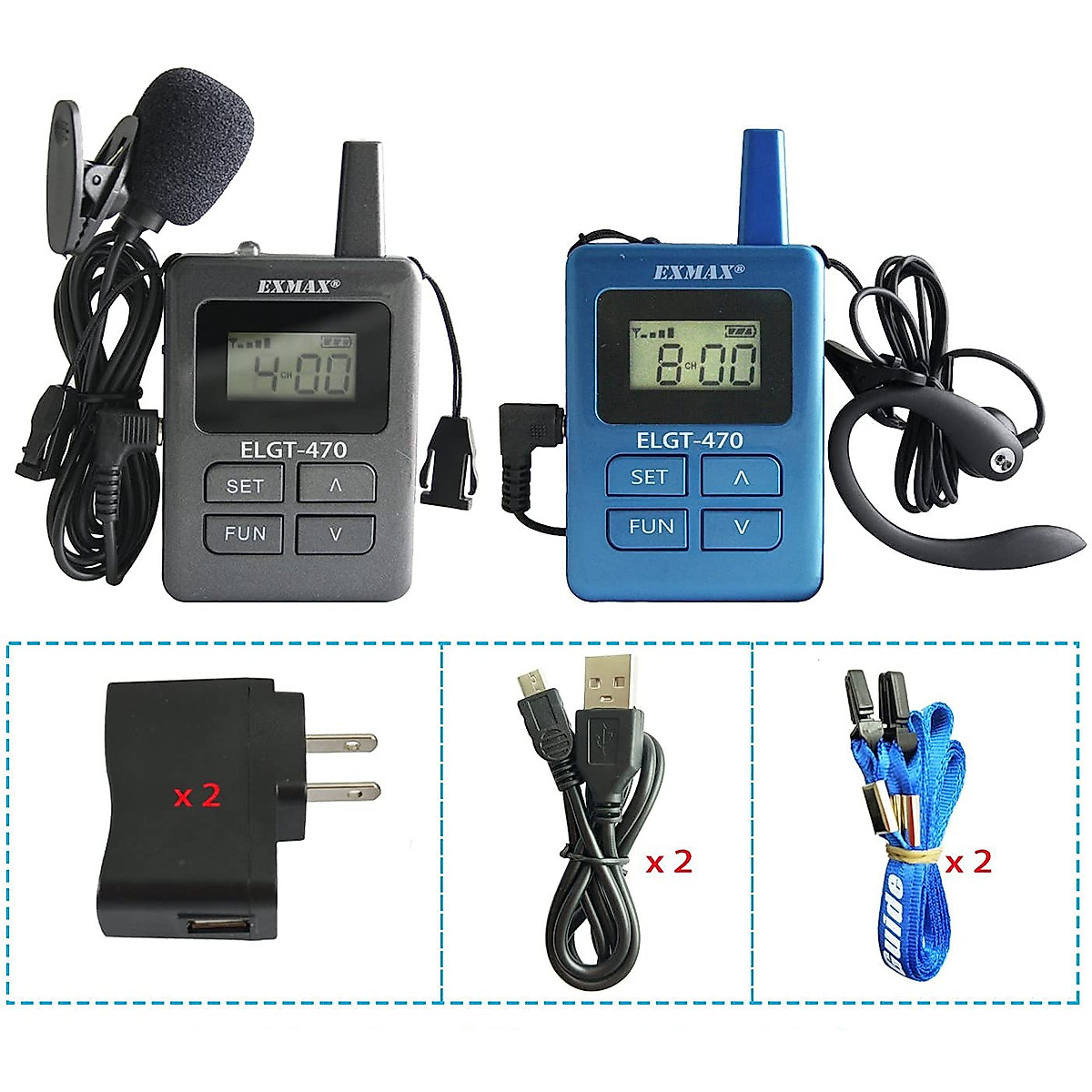 EXMAX ELGT-470 UHF 100 Channels Wireless Audio Transmission Church Translation System Simultaneous Interpreting Equipment Microphone Assisted Listening for Teaching Travel (1 Transmitter & 1 Receiver)