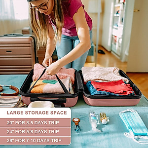 Kono 24 Inch Luggage Suitcase Lightweight with Spinner Wheels TSA Lock Hardside Medium Checked Luggage Durable Rolling Suitcase Nude/Rose Gold