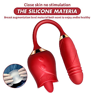 Rose Toy Vibrator for Woman - 3 in 1 Clitoral Stimulator Tongue Licking Thrusting G Spot Dildo 9 Modes, Adult Sex Toys Games , Clitoris Nipple Licker Women Man Couple, Red, 1.0 Count