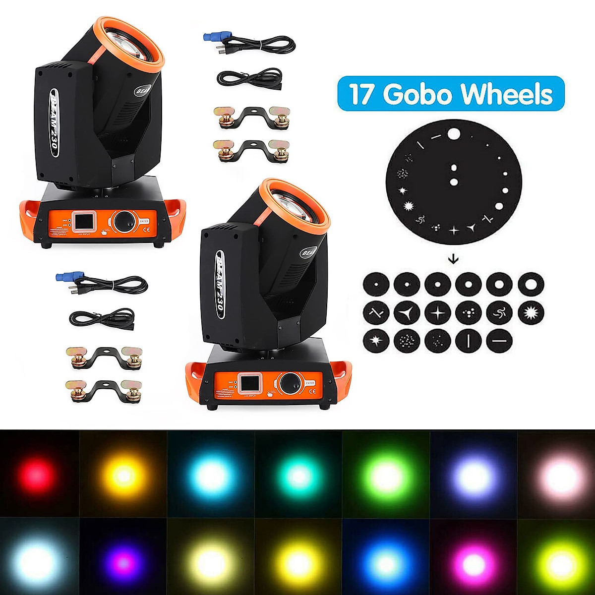 Frezon 2PCS 7R 230W Stage Lights Moving Head Light, RGBW DJ Lighting, 8 Prism Strobe DMX 16Ch for Wedding DJ Party Stage Lighting