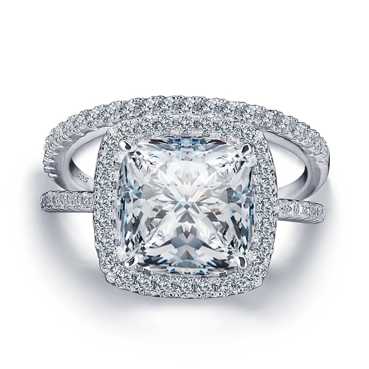 TIVANI Women's 2PCS Pretty 18K White Gold Plated Princess Cut CZ Bridal Engagement Wedding Band Set Best Anniversary Promise Rings for Her Eternity Love Collection Jewelry Heart Arrow Rings (6)