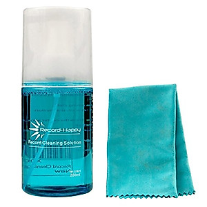 Record Cleaning Solution with Anti-static Vinyl Cloth - Premium LP Cleaner Fluid 6.7oz by Record Happy. Essential 200ml Spray Bottle to keep your Prized Album Collection like New!