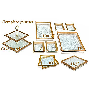 GAC Tempered Glass Tray Rectangular Glass Platter Unbreakable – Chip Resistant – Oven Safe – Microwave Safe – Dishwasher Safe – Stackable Decorative Plate and Glass Serving Tray Gold Rain Flower