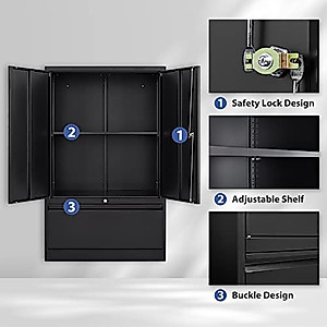 Anxxsu Lateral File Cabinet with Lock, Metal Storage Cabinet with Drawers, 52" Filing Cabinets for Home Office, Lockable Steel File Cabinet for Letter/Legal/A4 Size, Assembly Required, Black