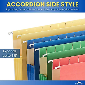 1InTheOffice Hanging File Folders Letter Size, Expanding Hanging File Folders, File Cabinet Dividers, 3.5" Expansion, Assorted, 8 Pack