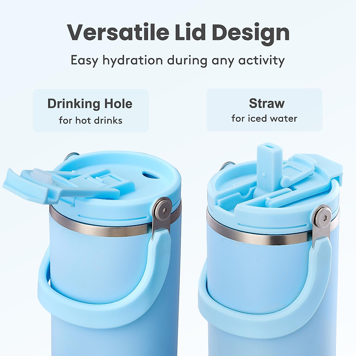 COKTIK 40 oz Tumbler with Handle and Straw, Double Insulated Tumblers with Flip Straw and Top Handle, Leakproof Tumbler, Stanley Cup, Insulated Water Bottle (Light Blue)