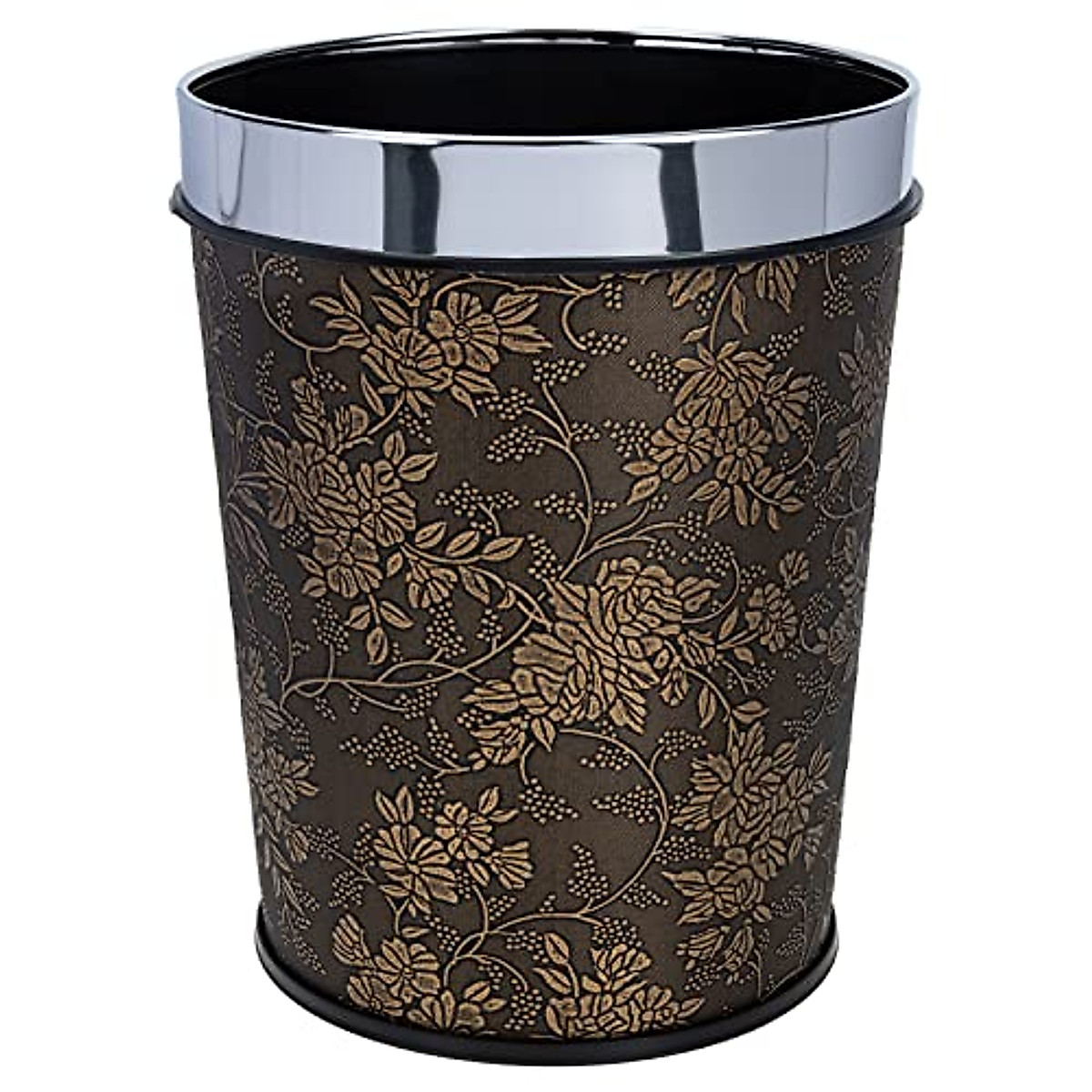 Retro Style Decorative Trash Can, 10L Capacity Waste Paper Basket with Pressing Ring, Flower Print Paper Bucket, Garbage Can Waste Basket Home Office Multi- Function Waste Bin