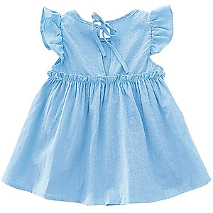 Niyage Baby Toddler Girls Cotton Flutter Sleeve Pleated Tunic Dress Swing Casual Playwear Blue 90