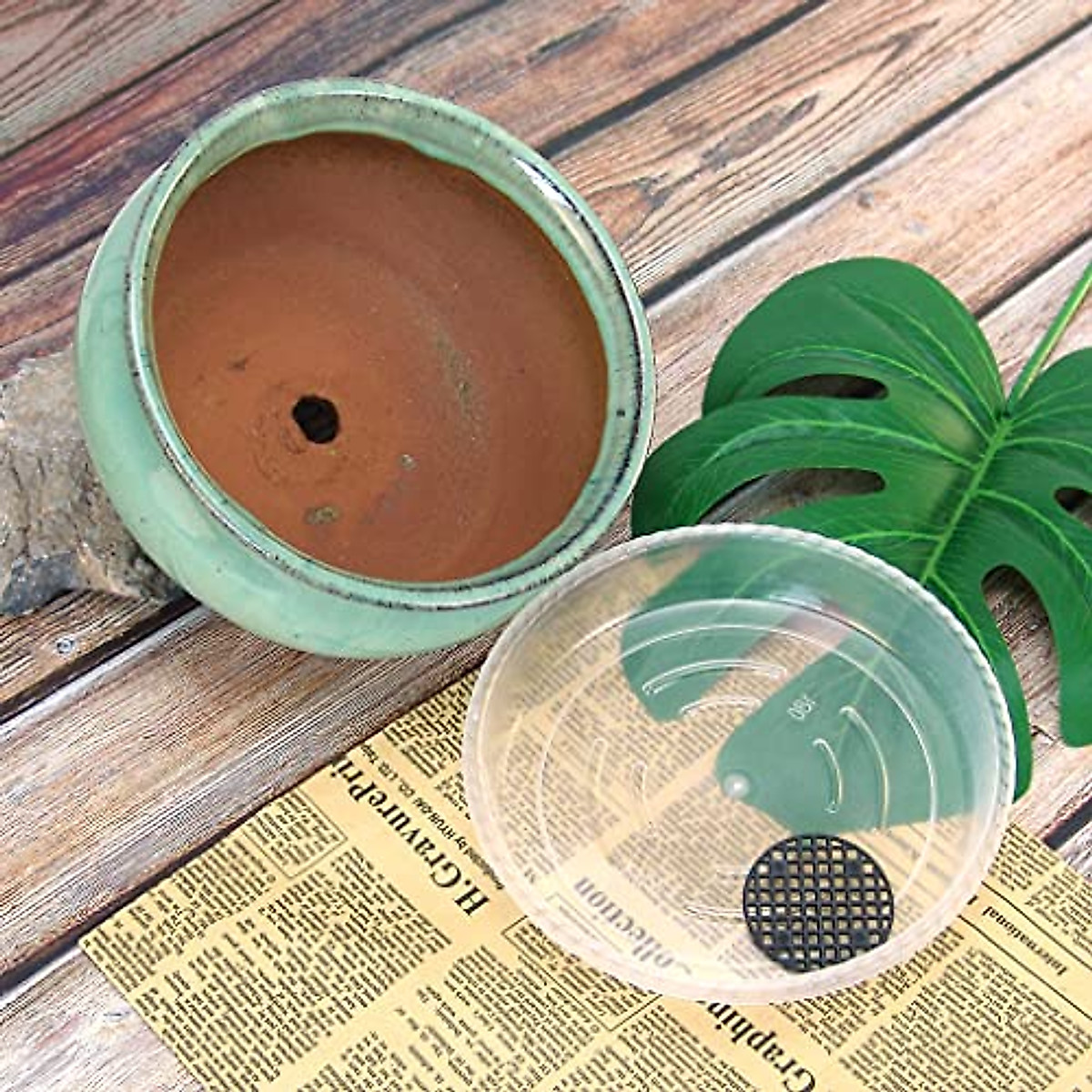 Summer Impressions 7 Inch Glazed Terracotta Plant Pot Round Ceramic Succulent Planter Pot with Drainage and Saucer Cactus Clay Pot Bonsai Pot