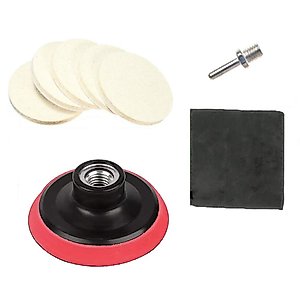 8PCS Windscreen Polishing Kit 3" Felt Polishing Pad Wheel Car Glass Scratch Repair Drill Adapter Random Color Red or Yellow