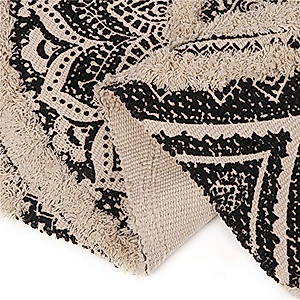 Seavish Tufted Cotton Rug, 2.3X5.2 Black Mandala Boho Rug for Bedroom, Hand Woven Bohemian Runner Throw Rugs, Shag Accent Fringe Tassel Rug for Bedside Kitchen Laundry Room Rug