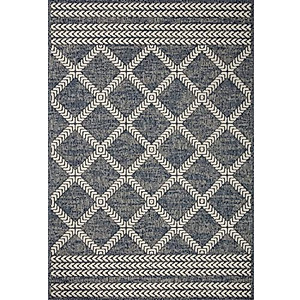 Loloi II Rainier Collection RAI-05 Denim/Ivory, Indoor/Outdoor 7'-10" x 10'-10" Area Rug