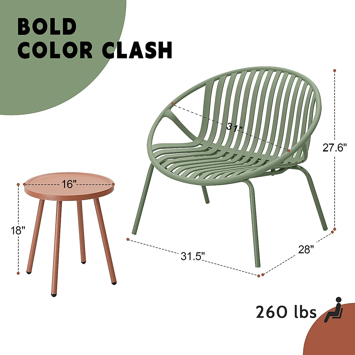 Werph Patio Furniture Set, 3 Pieces Outdoor Furniture with Bistro Table and Patio Chairs Set of 2，Outdoor Patio Set with Porch Chairs and Table,Deck Furniture Conversation Set for Garden Poolside