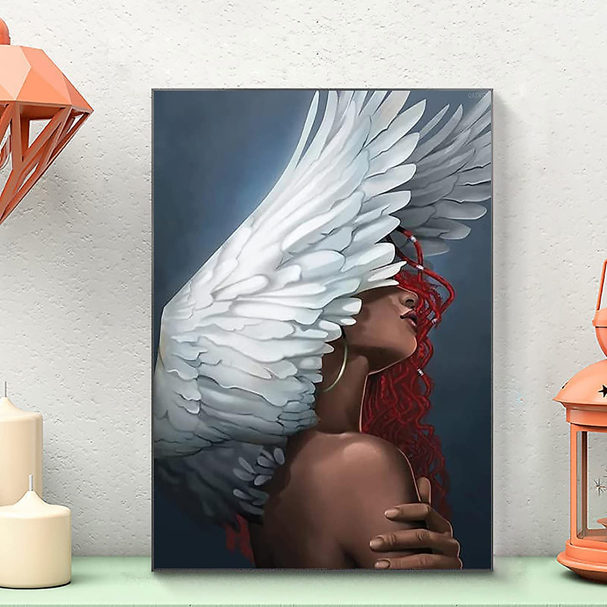 QAZWSX Diamond Painting African Black Angel Girl Full Round Drill Embroidery Craft Art Kit Decoration Mosaic Dot Kit DIY Diamond Paint for Gift & Home Wall Decor 12x16 Inch