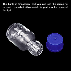 PATIKIL 50mL Reagent Media Bottle, 4Pcs Round Graduated Glass Storage Bottle Blue Screw Cap for Chemistry Lab Universities Home, Clear