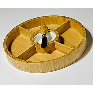 ProSky Chips and Dip Serving Dish, Bamboo Chip and Dip Platter with Dip Cup for Salsa and Spreader Knife, Chip and Dip Bowl Wood, Taco Dip Tray, Appetizer Serving Set, Dip Bowls and Tray Set