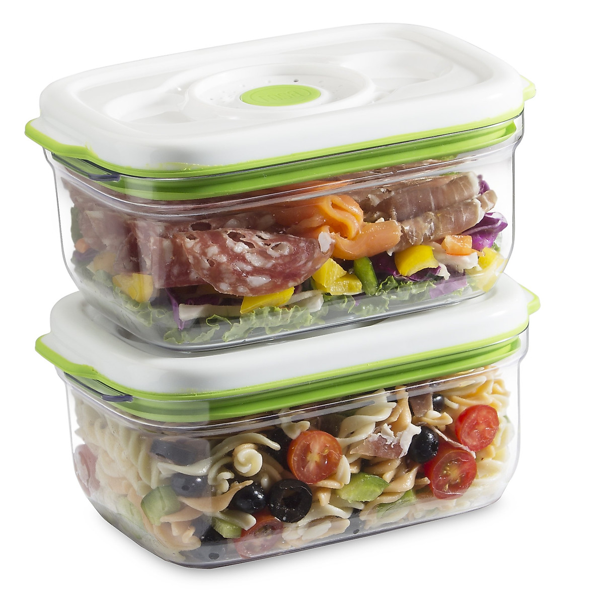 FOSA Vacuum Seal Food Storage System Reusable Medium Containers, 2 pack, 49 oz size (Vacuum Pump not Included)