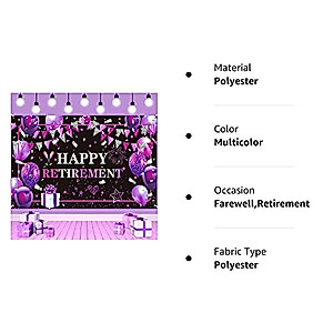 Purple Happy Retirement Banner Decorations Large Purple and Black Retirement Backdrop Sign in Retirement Theme Party Photo Booth Background for Women Men Retirement Office Farewell Party Supplies