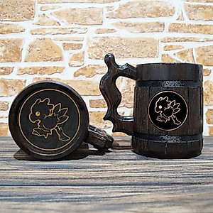 Chocobo Beer Mug, 22 oz, FF Beer Stein, Beer Mugs with Handles, Gamer Gift, Personalized Wooden Beer Tankard, Custom Gift for Men, Gift for Him