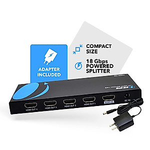 OREI 1 in 4 Out HDMI Splitter, 4K @ 60Hz 2.0 HDMI Splitter 2 Ports with Full Ultra HDCP 2.2, 18 Gbps & 3D Supports EDID Control
