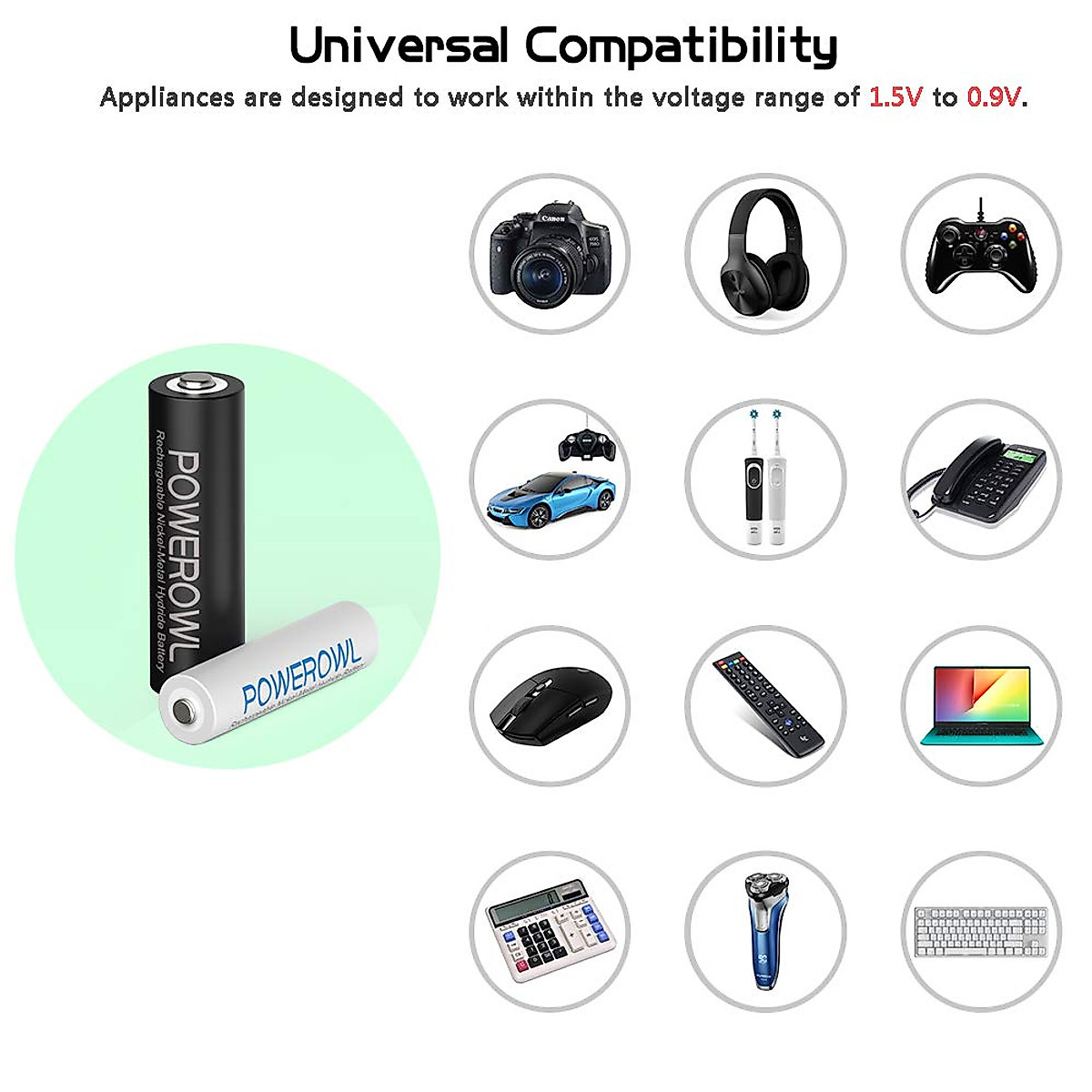 POWEROWL AA AAA Rechargeable Batteries, Pre-Charged High Capacity 2800mAh & 1000mAh 1.2V NiMH Battery Low Self Discharge, Pack of 16