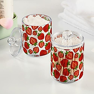 Kigai 2 Pack Apothecary Jars Fresh Strawberry Qtip Holder Organizer Clear Airtight Container for Cotton Swabs Food Storage 14oz Plastic Jars with Lids