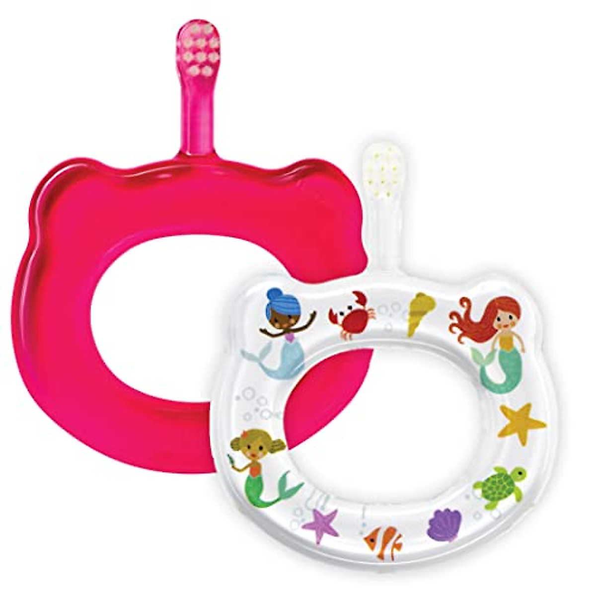 HAMICO Baby Toothbrush Gentle Extra Soft Bristles for Baby’s First Toothbrush | Easy Grasp No Overreach Infant Toothbrush | BPA Free | 2-Pack: Red & Mermaid