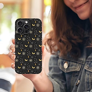 Niapessel Compatible with iPhone 15 Pro Max Case Christmas Tree Golden Black Print Shockproof Protective Phone Cases Slim Thin Cover TPU for Women Men Boys Girls