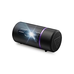 NOMVDIC R150 Mini Projector, Portable Battery Operated Projector with 4hrs of Playtime , Ceiling Projector with 90˚ Rotating Lens, 6W Harman Kardon Speaker, Auto Keystone